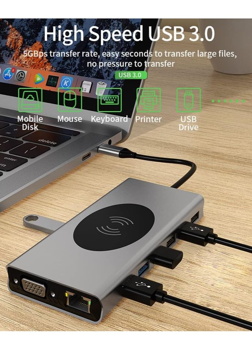 Generic 15-in-1 USB C Hub Docking Station with Wireless Charger ...