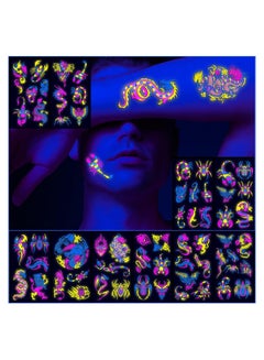 SYOSI 10 Sheets Neon Temporary Tattoos Glow In The UV Neon Tattoos ...