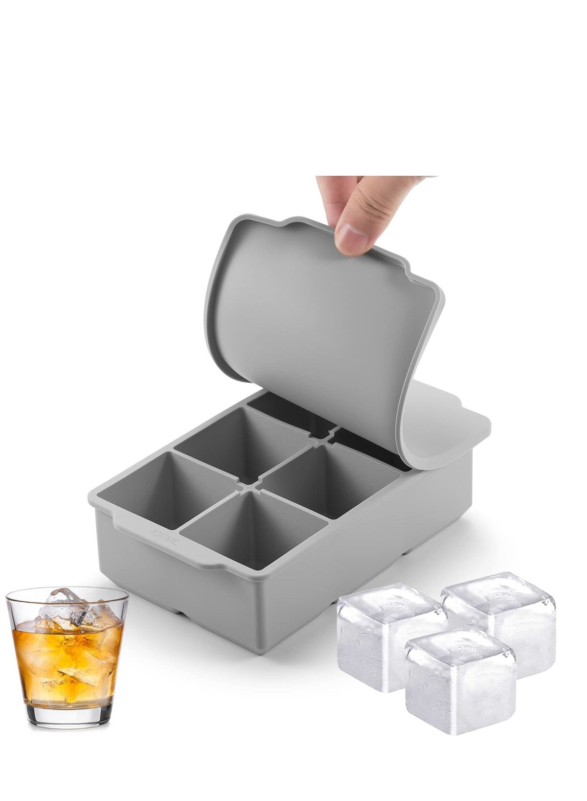 Generic Large Ice Cube Tray with Lid, Stackable Big Silicone Square Ice ...
