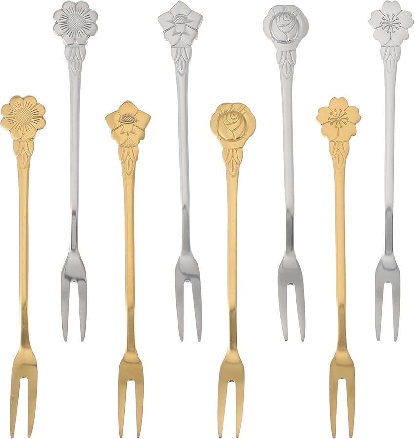 Generic 8Pcs Gold Stainless Steel Flower Shaped Dessert Forks For Fruit ...