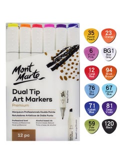 Mont Marte 12-Piece Premium Dual Tip Alcohol Art Markers Chisel And ...