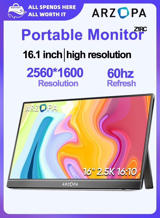 ARZOPA ARZOPA Z1RC 16-inch Portable Monitor, 2.5K QHD, 60Hz, IPS Panel ...