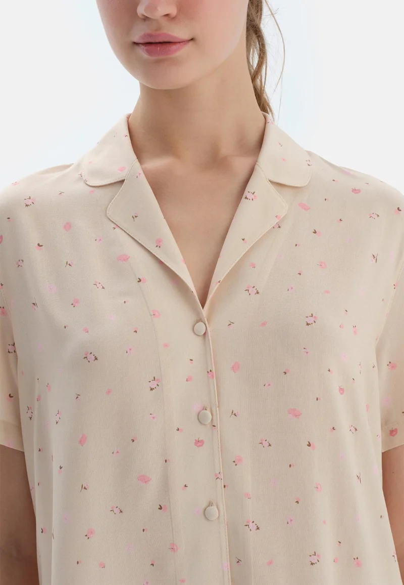 dagi Floral Regular/Classic Fit Shirt Spread Collar Viscose Sleepwear ...