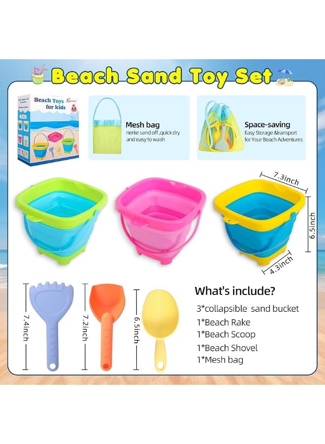 Xgunion Collapsible Beach Sand Bucket 3 Packs Foldable Sand Buckets Set ...