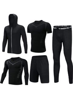 Occuwzz Men Compression Workout Set 5 PCS Dry Quick Shirt Pants Shorts Tights Jacket Clothes for ...