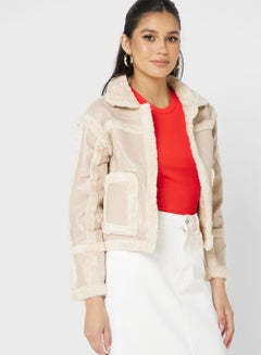 Ginger Cropped Jacket With Borg Trims UAE | Dubai, Abu Dhabi