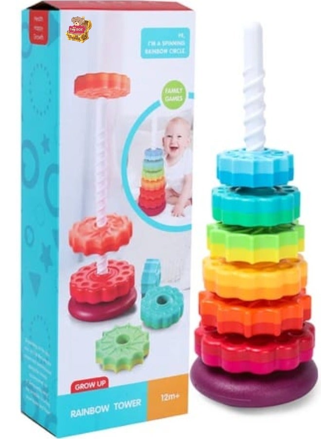 Toy Box Rainbow Color Spin Tower Stack Toy In Gear Shapes Big Size ...