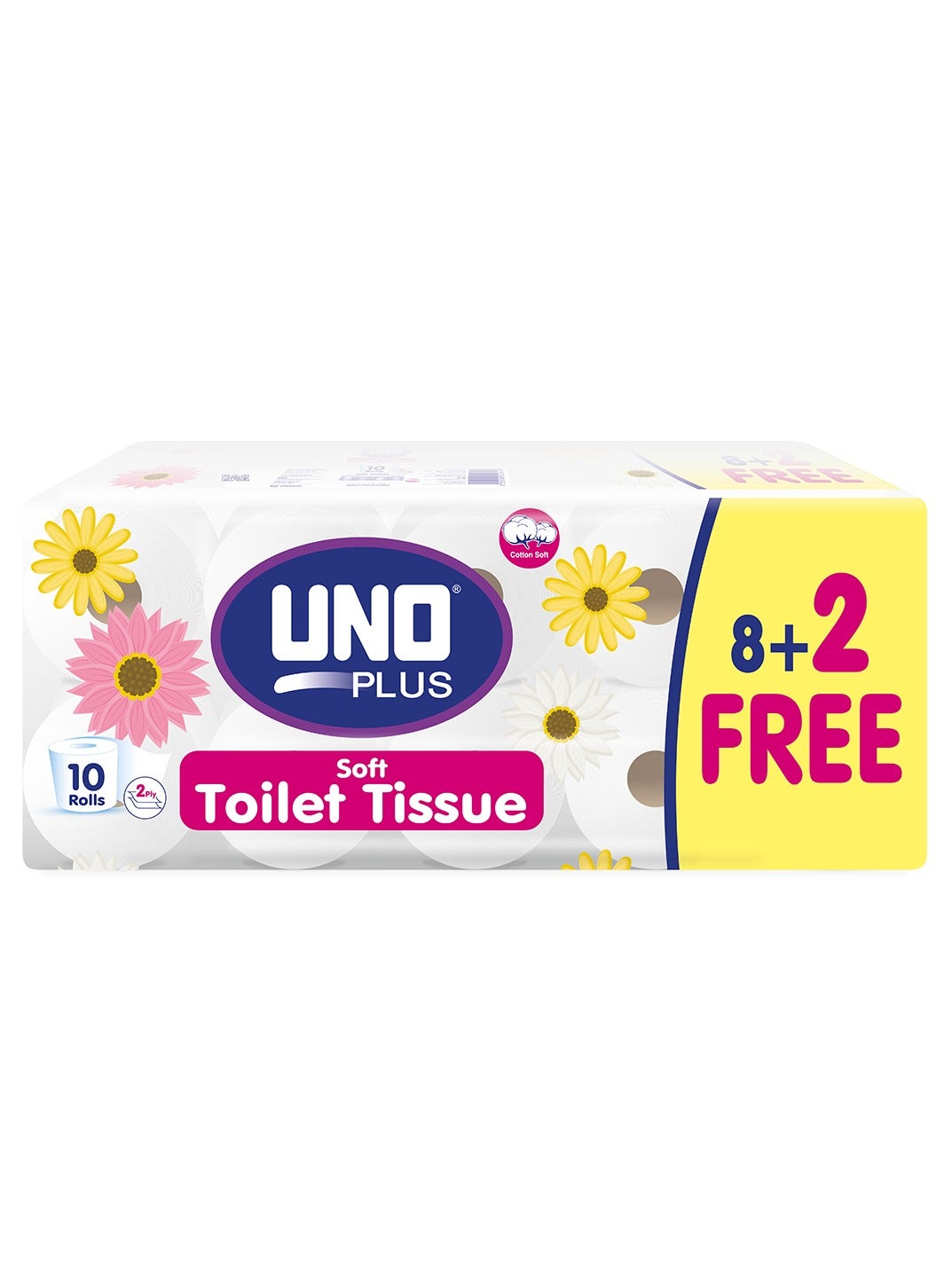 UNO plus Toilet Tissues 220 Sheets x 2 Ply (8 + 2 Free Rolls) Pack of ...