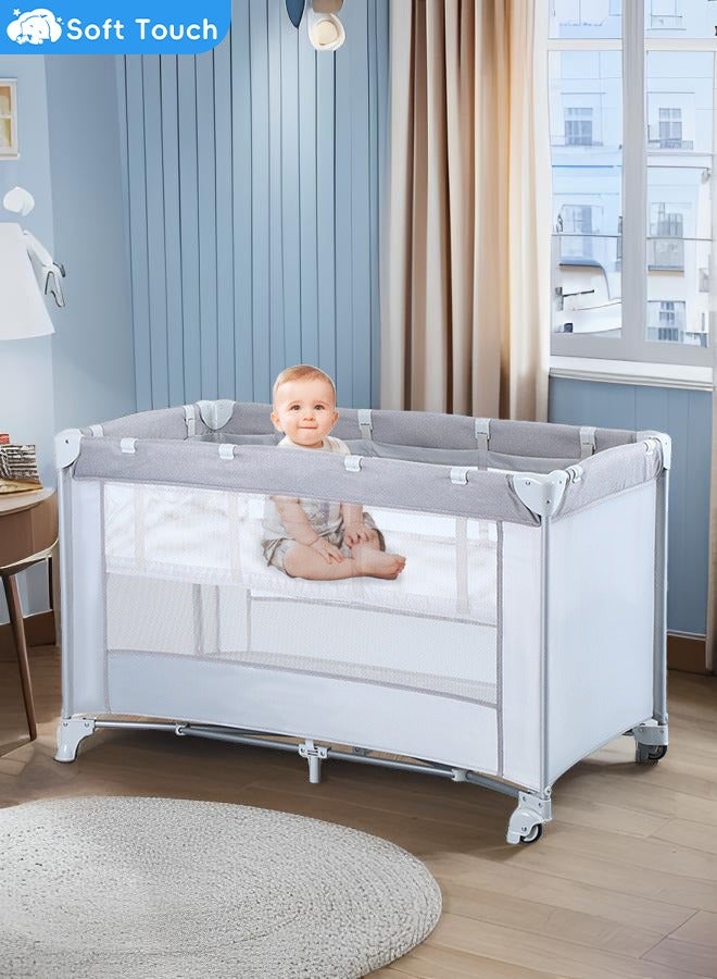 Soft Touch 2 In 1 Baby Crib Portable Toddler Playard Foldable Baby Cot ...