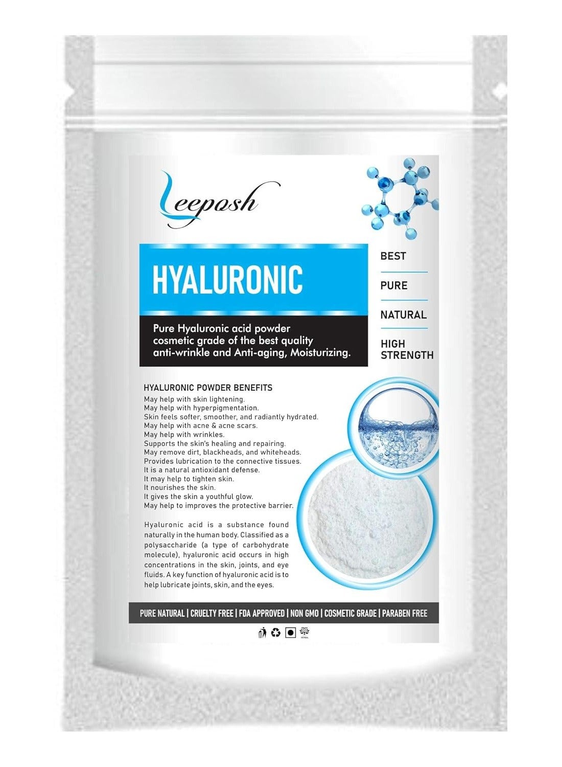 leeposh Hyaluronic Acid powder Lowest Molecular size Below10 Kda ...