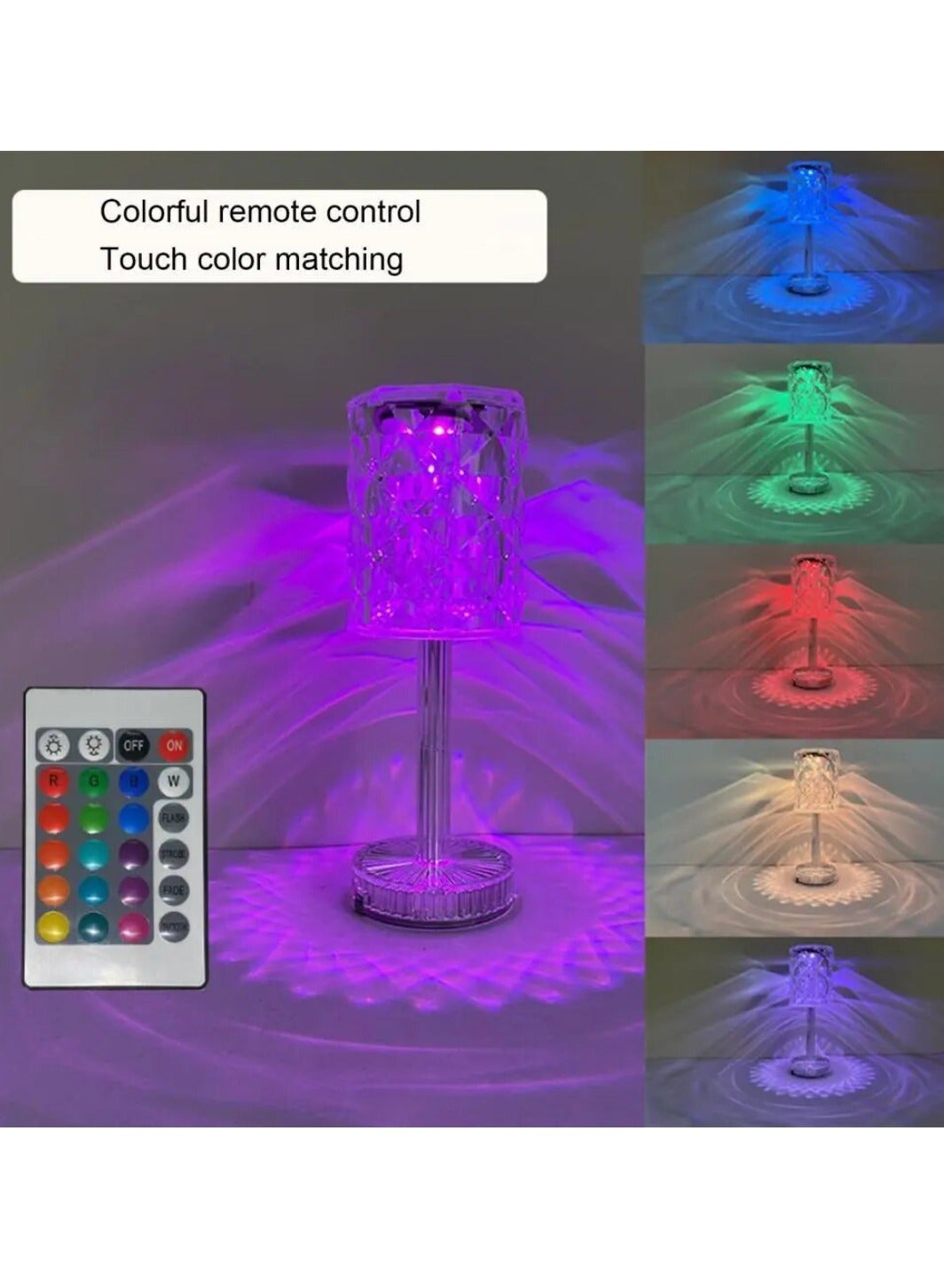 Yuwell 16 Colors RGB Crystal Table Lamp Diamond Lamp Multi-Color Remote ...