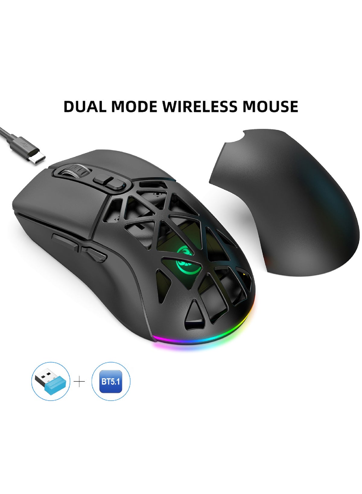 Rock Pow Wireless Gaming Mouse,Tri-Mode Bluetooth/2.4G/Wired Mouse, 6 ...