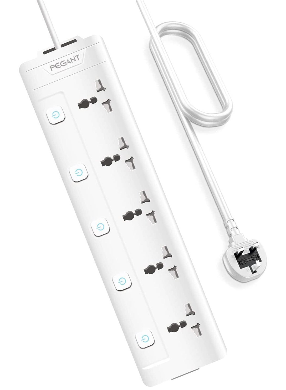 PEGANT 5 Way 5M Power Extension Cord 5 Universal Outlets Electrical ...