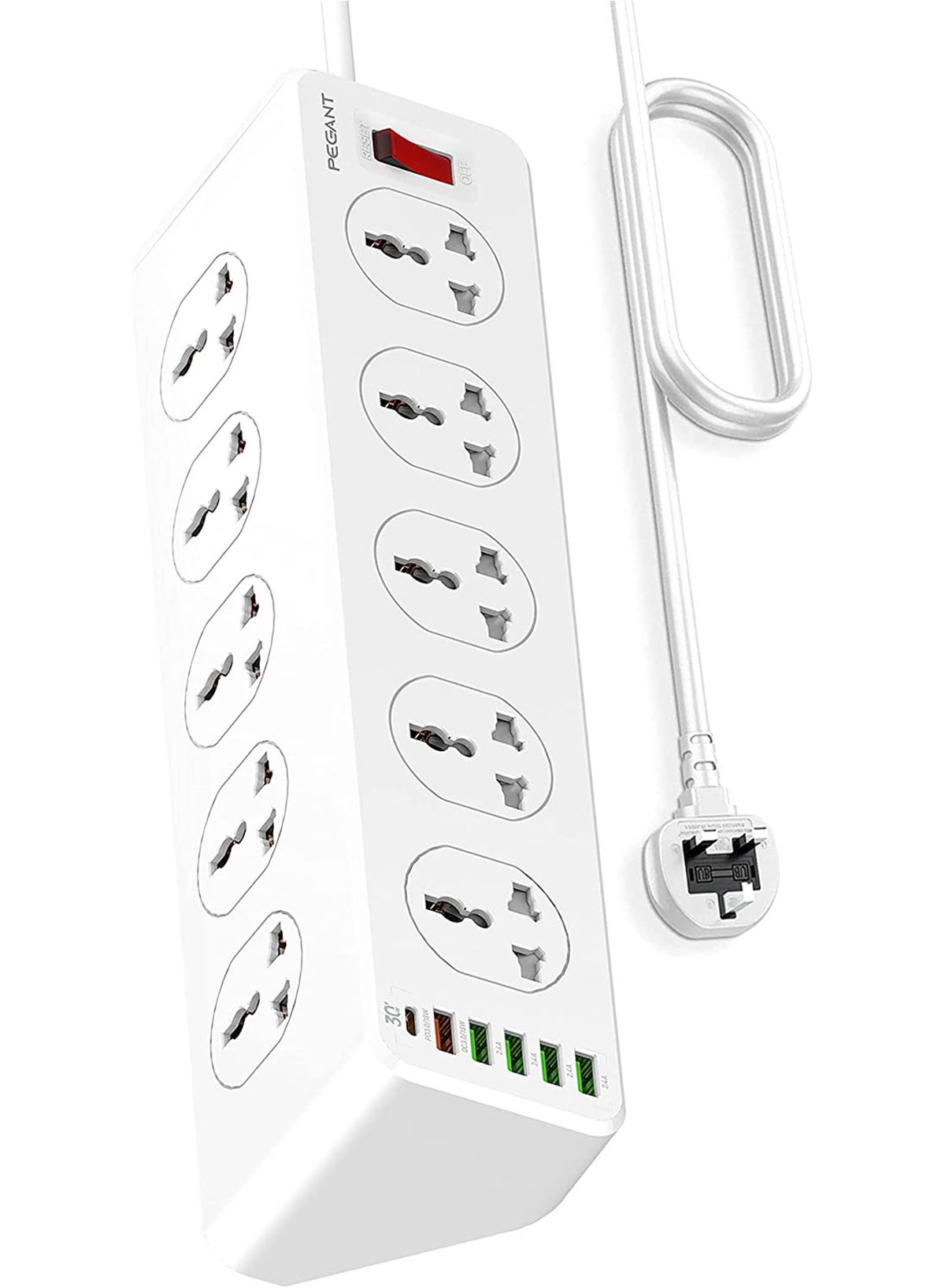 PEGANT 10 Way 2M 6 USB Power Extension Cord with Surge Protector, 10 ...