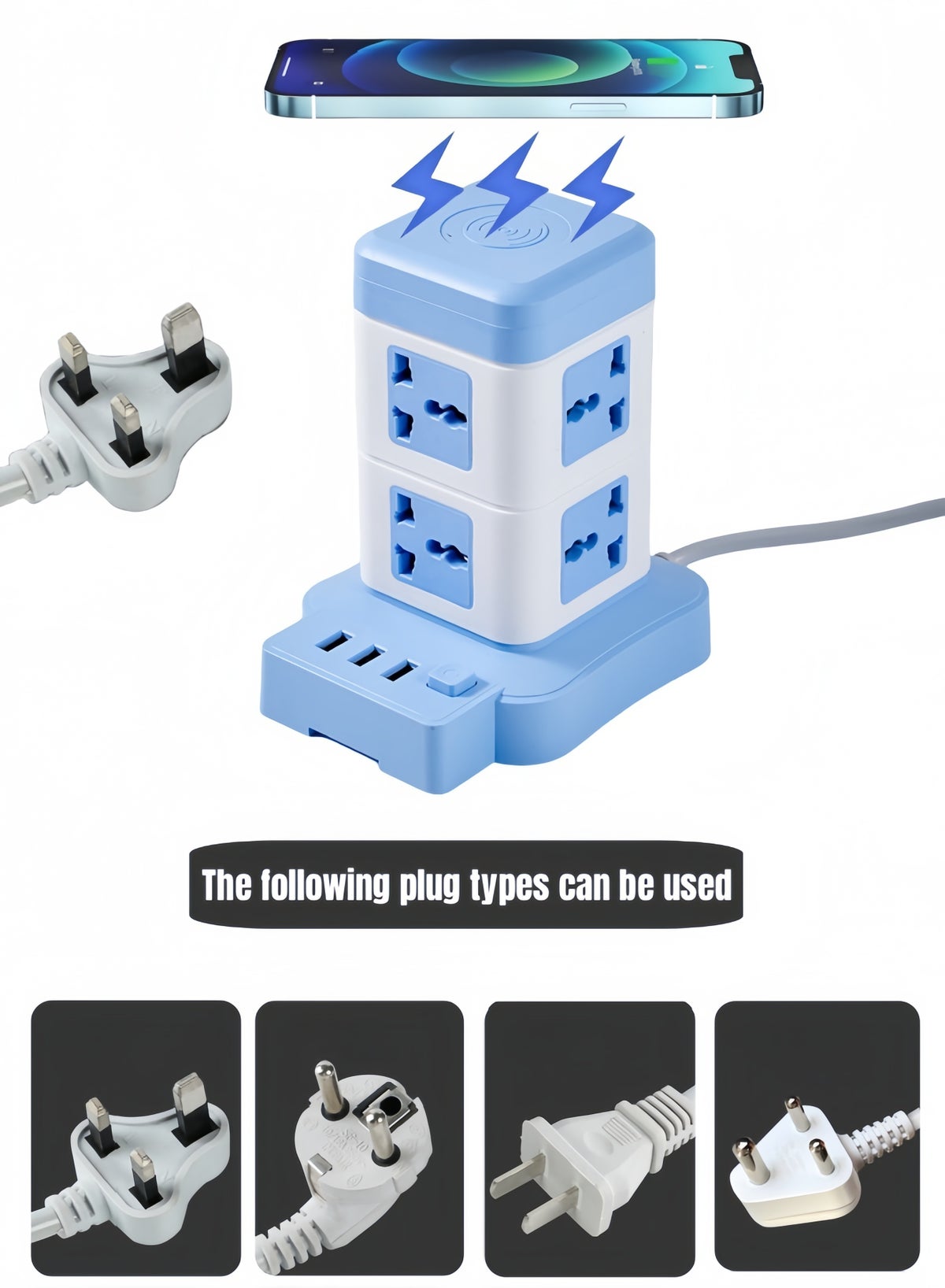 Angola Panda Tower Extension 3-in-1 Power Strip 2500W 110-250V (1 ...