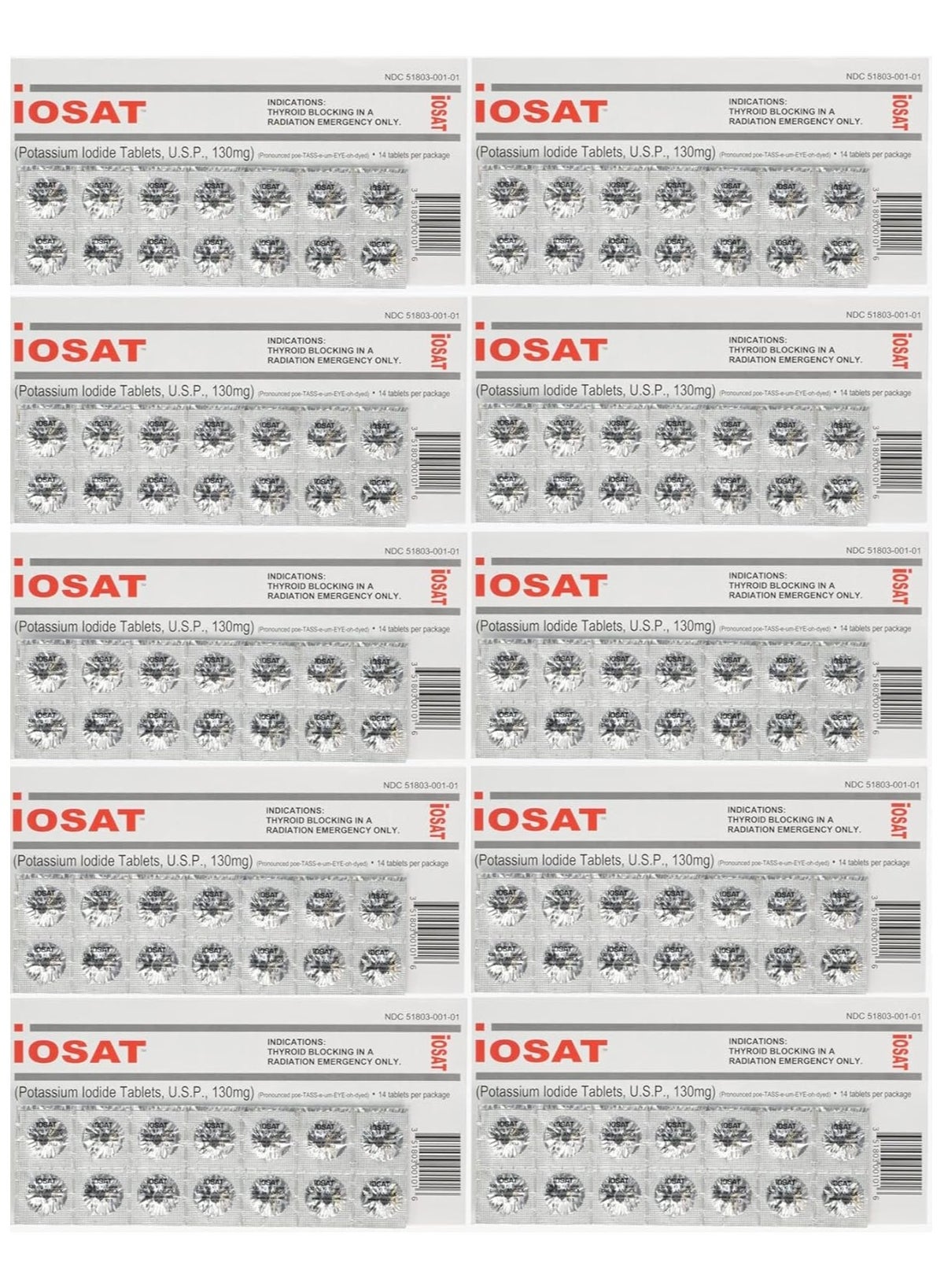 IOSAT iOSAT Potassium Iodide Tablets, 130 mg (14 Tablets each) - 10 ...