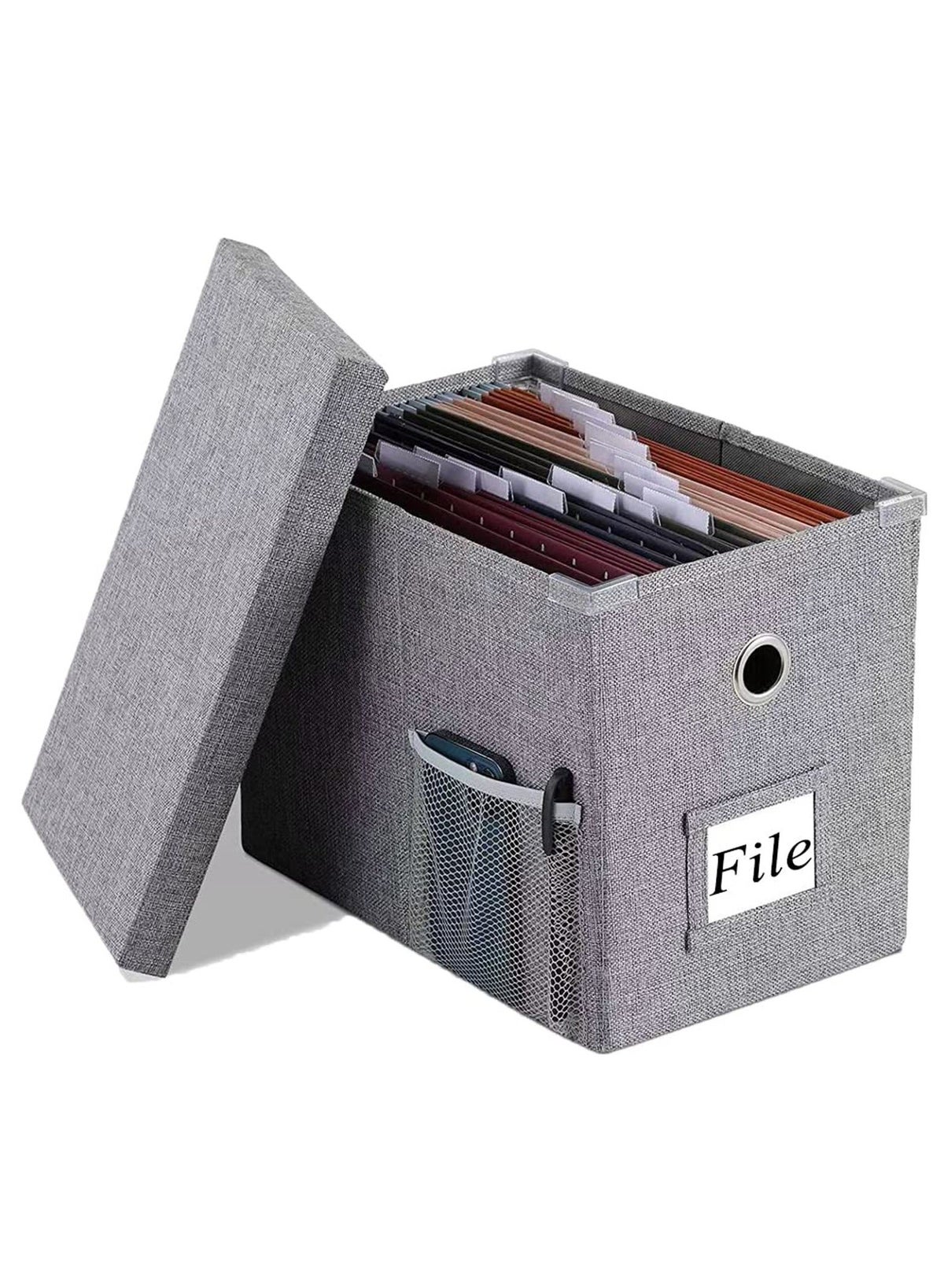 XiuWoo Linen File Boxes, Storage Box with Metal Sliding Rail & Extra ...