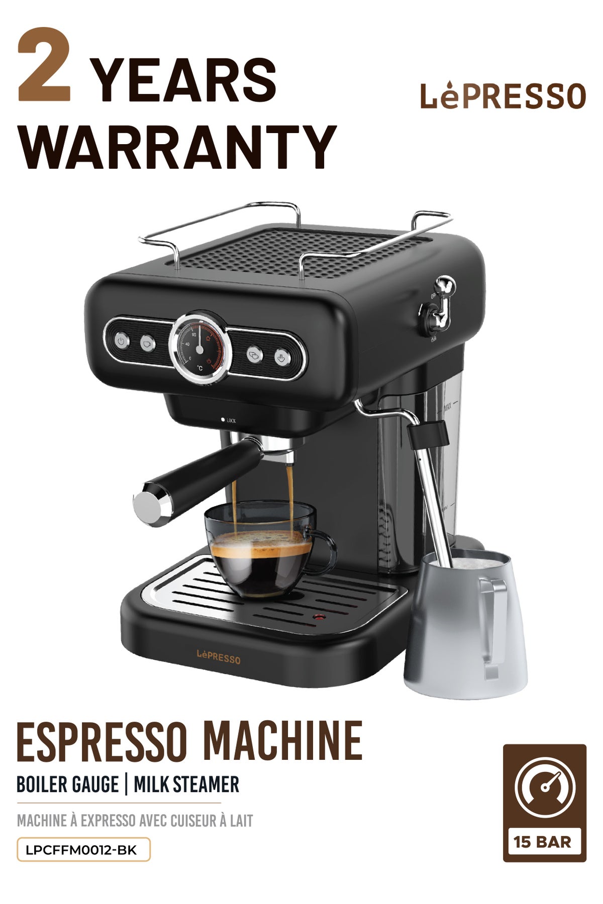 LePRESSO Retro Espresso Coffee Machine Boiler Gauge and Milk Frother,1 ...