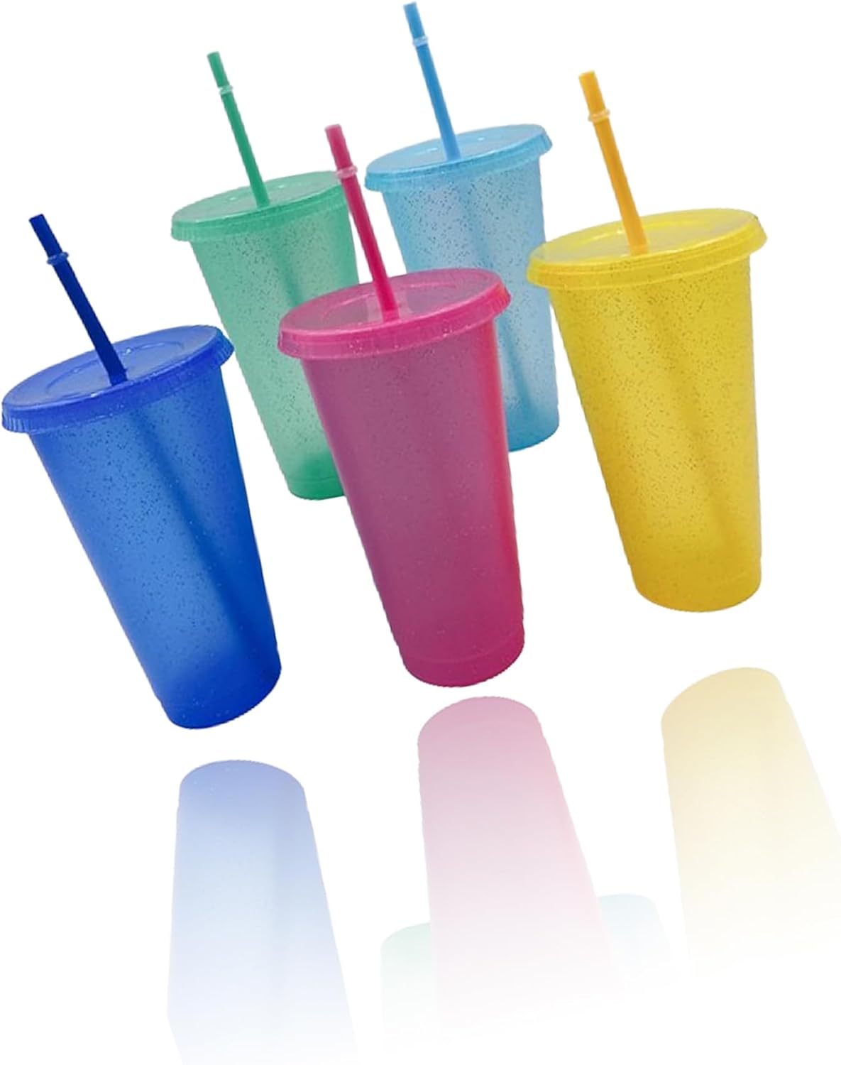 Generic 24oz Reusable Plastic Cups - 5-Pack with Lids and Straws ...
