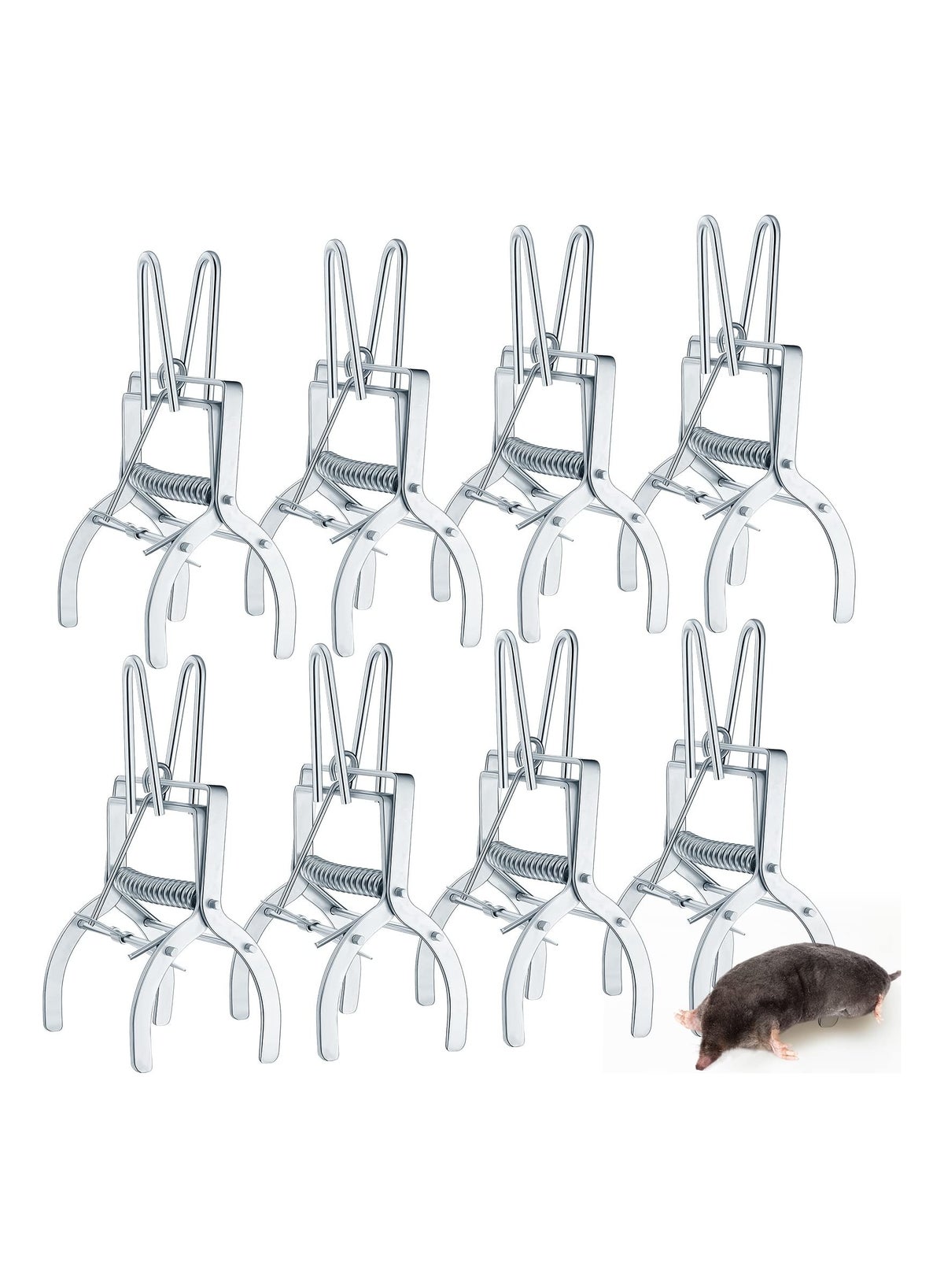 SYOSI Mole Trap 8 Pieces Set, Galvanized Steel Gopher Trap Reusable ...