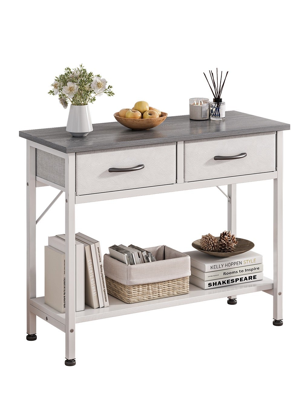 JANTENS Console Sofa Table with 2 Drawers, Entryway Table with 2-Tier ...