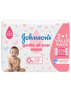 Johnson Johnson's Baby Wipes Gentle All Over 216 wipes (pack of 2 + 1 ...