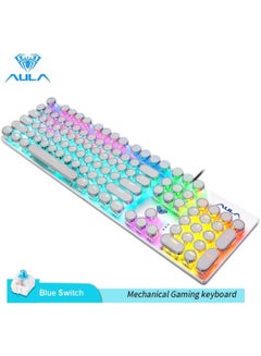 AULA Blue Switch Mechanical Gaming Keyboard 104 Keys Metal Panel Punk Style Round Keycap Anti ...
