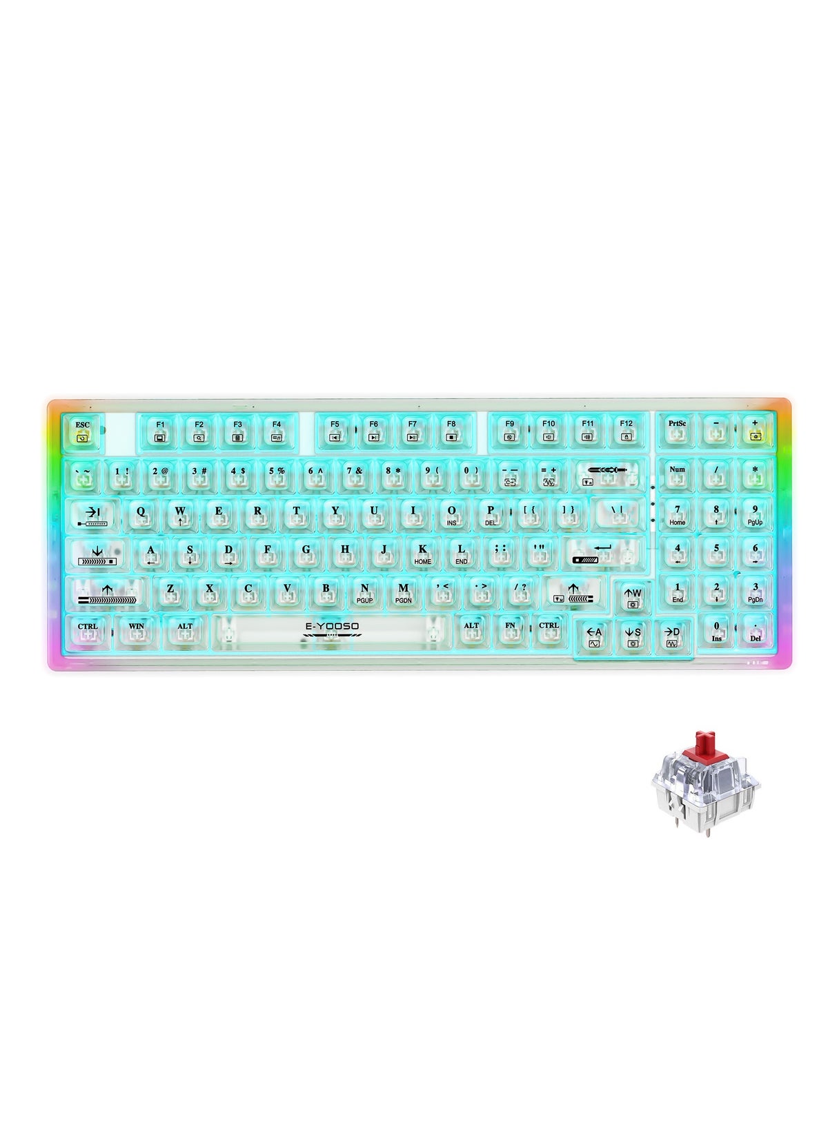 E-YOOSO Z-94 Transparent Gaming Keyboard,94 Keys Red Switch USB Wired ...