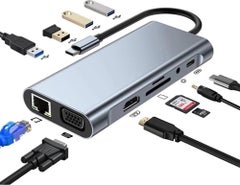 Store Type C Hub 11 In 1 USB C Docking Station 4K HDMI, VGA, Type C PD, USB3.0, RJ45 Ethernet ...