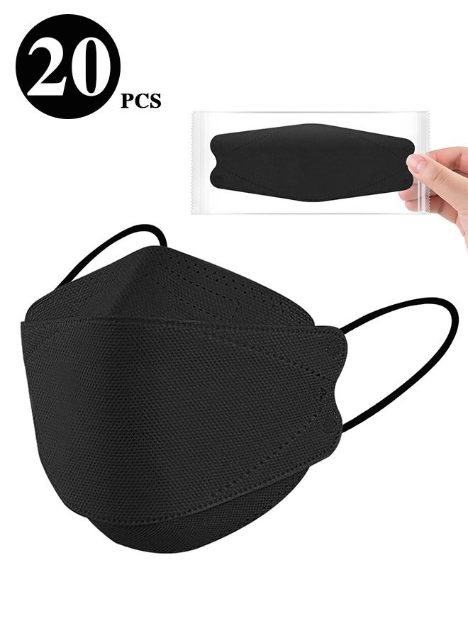 Lemon 20 Piece Black Disposable Face Masks, 4 Layers Black Masks ...