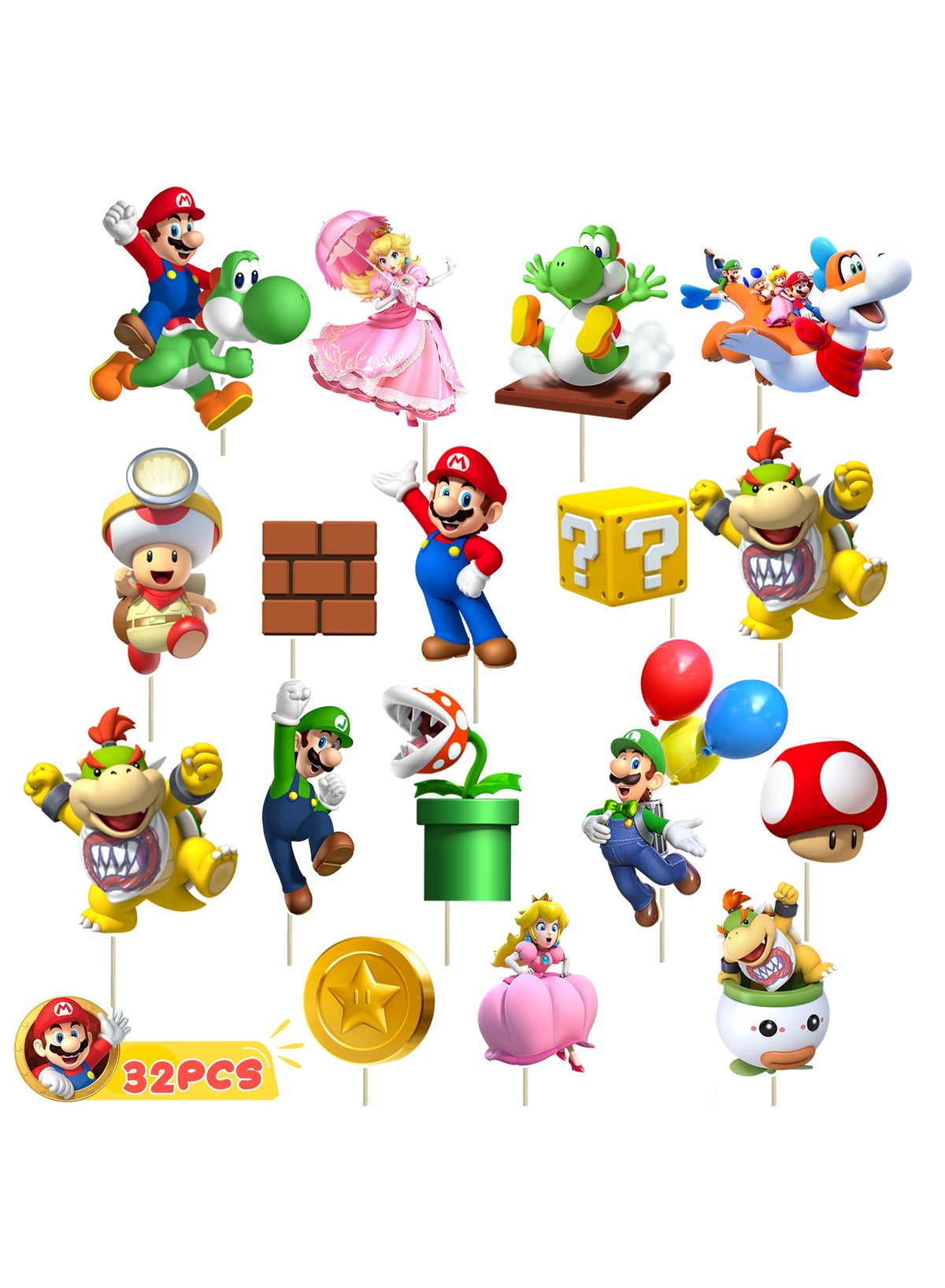 FRUITFUL PARTY Super Mario Party Decorations Photo Props with Stick ...