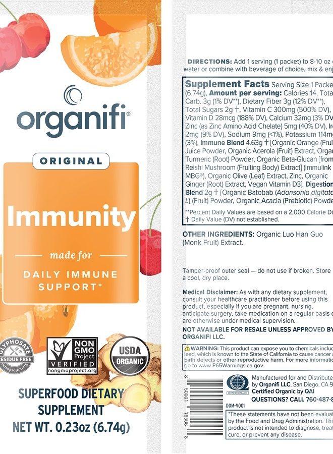 Organifi Immunity - Organic Superfood Immunity Support - 14 Single ...