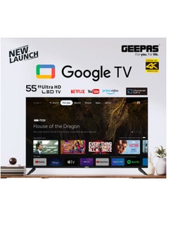 GEEPAS 55'' 4K UHD, Google, Smart LED TV With Remote Control, Wall Mount Bracket, 2 USB & 4 HDMI ...