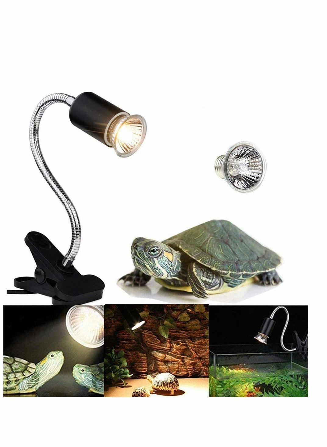 SYOSI UVA UVB Tortoise Heat Lamp 50W Clamp on Reptile Heat Bulb 360 ...