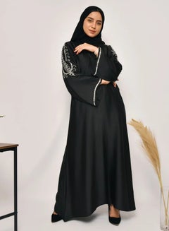 lamha abaya ABA H Abaya - Shiny elegance with doubt details in black and white KSA | Riyadh, Jeddah