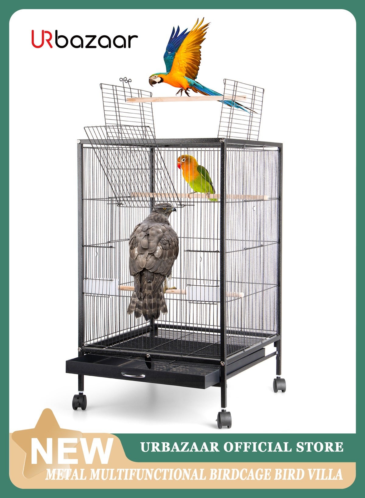 URbazaar Large Metal Bird Flight Cage, Spacious Parrot Cage with Removable Tray ...