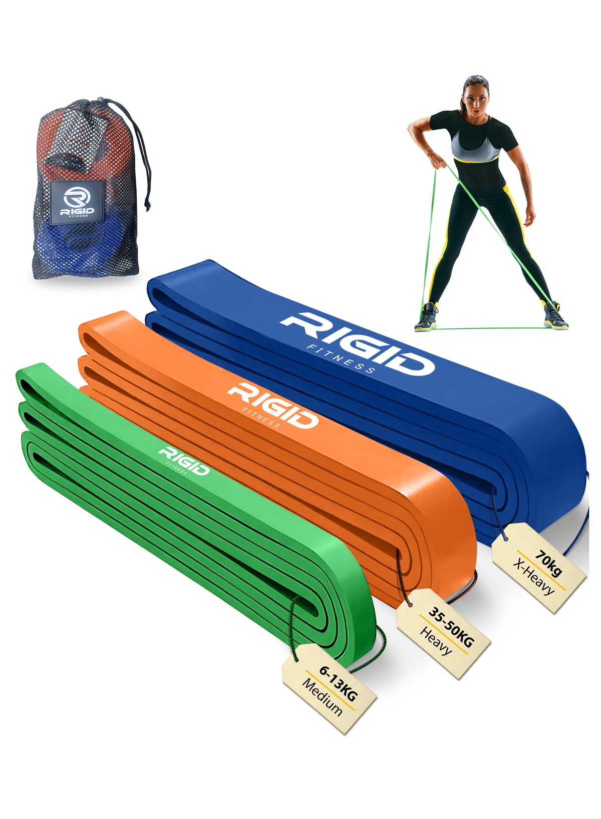 RIGID FITNESS Fitness Resistance Bands Set - Durable Tpe Rubber Bands ...