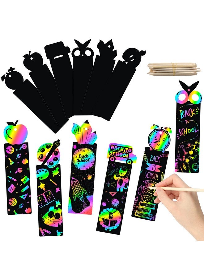 WATINC 60Pcs Welcome Back To School Scratch Bookmark Magic Art Rainbow Color Diy Craft Kit For ...