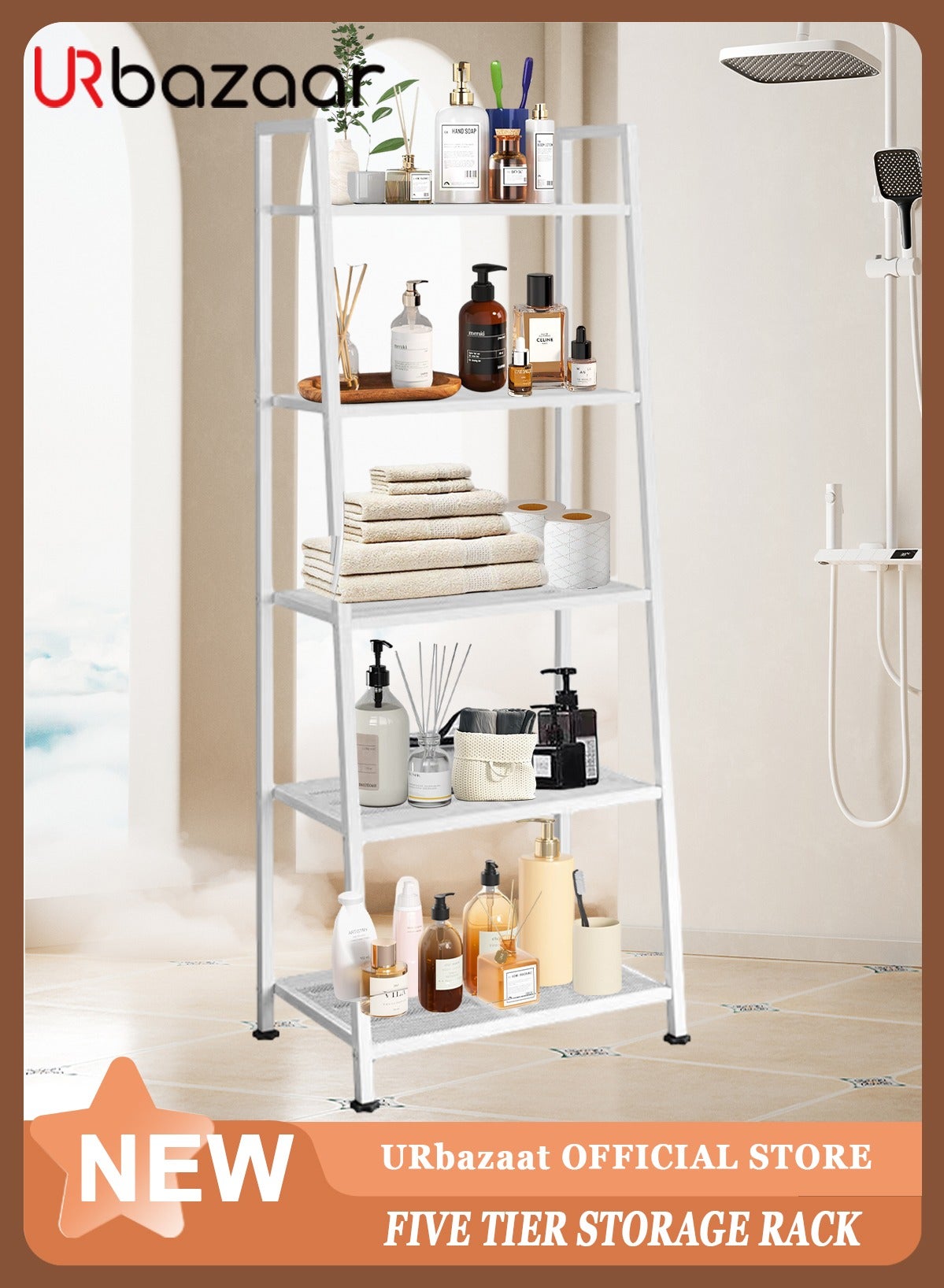 URbazaar 5 Tier Bookshelf,Industrial Ladder Shelf, Open Display Storage Rack, Bookcase with ...
