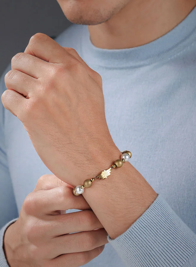 POLICE Expression Bracelet GoldPlated with White and Gold Pearls, P ...