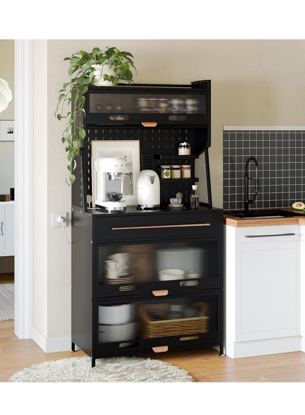 Living Kitchen Storage Cabinets With Transparent Flip Switch Door ...