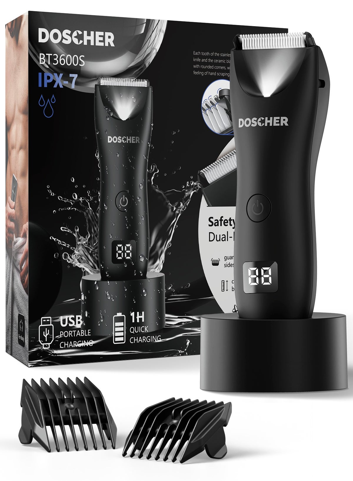 DOSCHER Waterproof Electric Body Trimmer for Men – Rechargeable, Safe ...