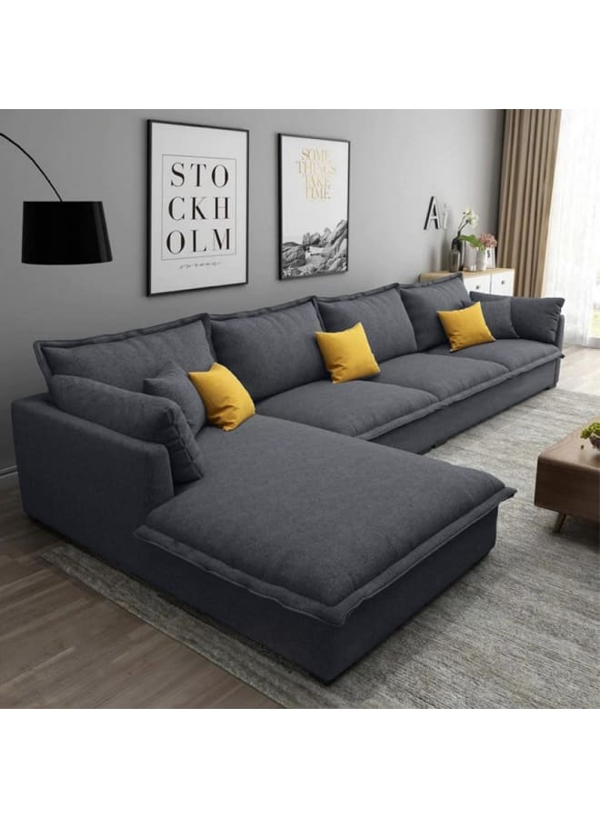 Joints Natural Wood and Linen Fabric L-Shape Sofa - Grey | Best Price ...