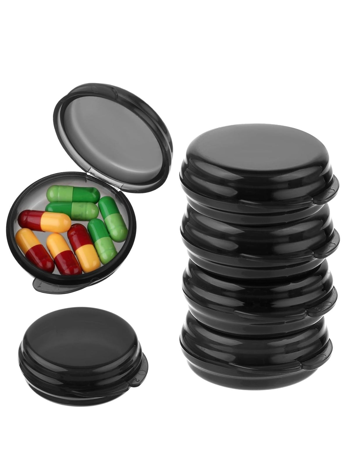 Oasisgalore 6 PCS Black Small Pill Box, Travel Round Pill Case ...