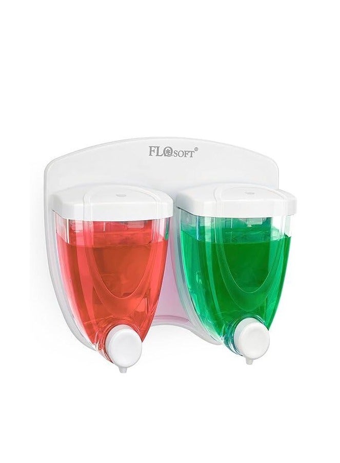 FLOSOFT Flosoft Plastic Liquid twin Soap dispenser350ML + 350ML Wall ...