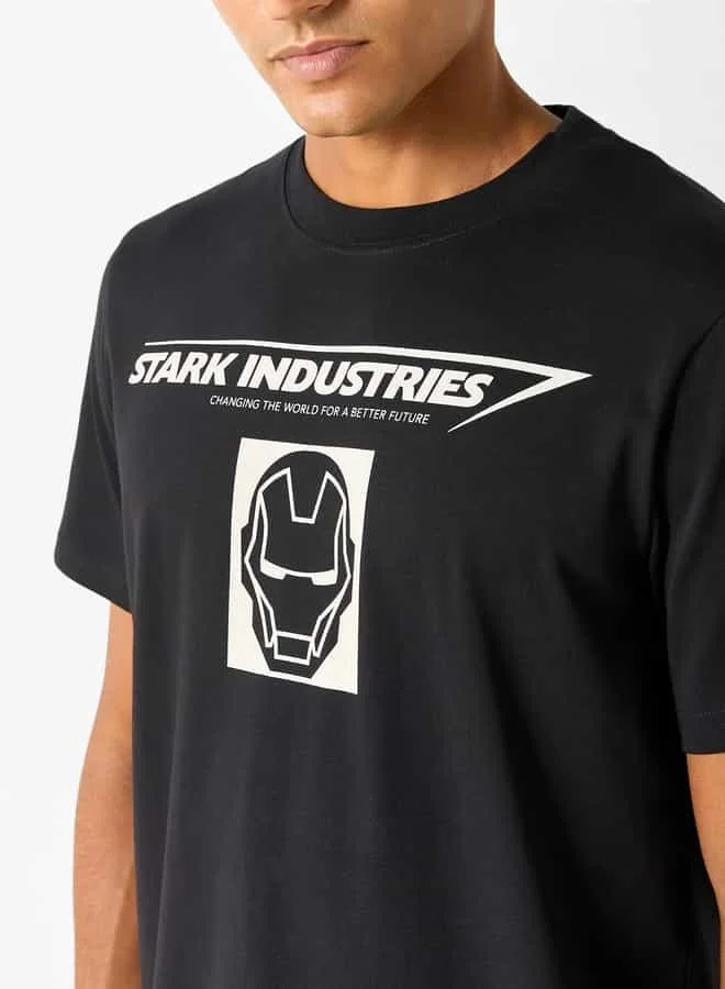 SP Characters Stark Industries Print Crew Neck T-shirt with Short Sleeves for Men | Best Price KSA
