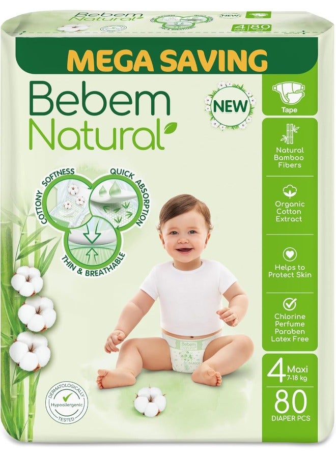 Bebem Natural Baby diaper Mega Size 4 Maxi 80 Piece | Best Price Egypt ...