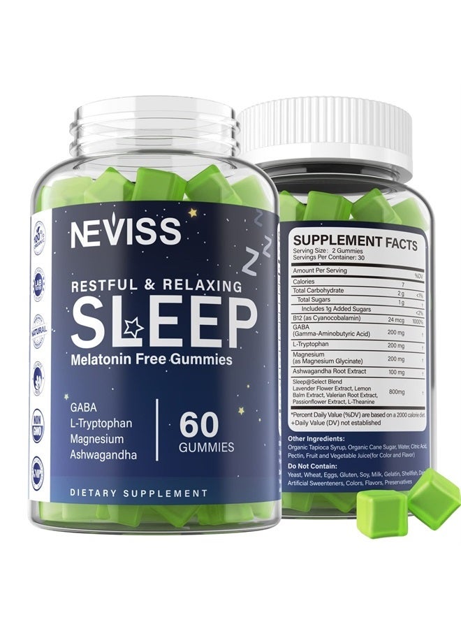 NEVISS Melatonin Free Sleep Aid Gummies for Adults - GABA, L-Tryptophan ...