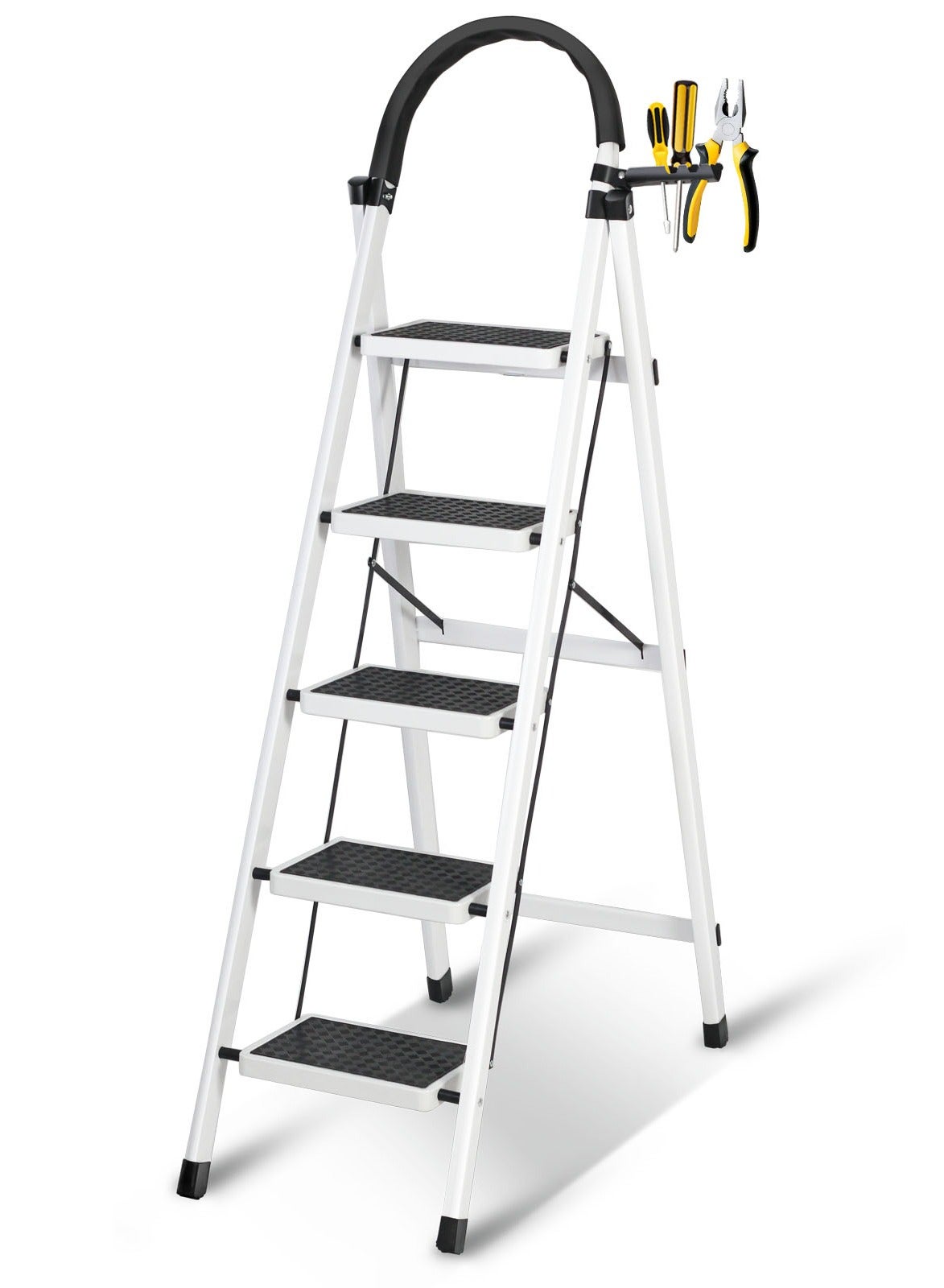 SKY-TOUCH Foldable Ladder 5 Steps, Home Ladder Folding Step Stool with ...