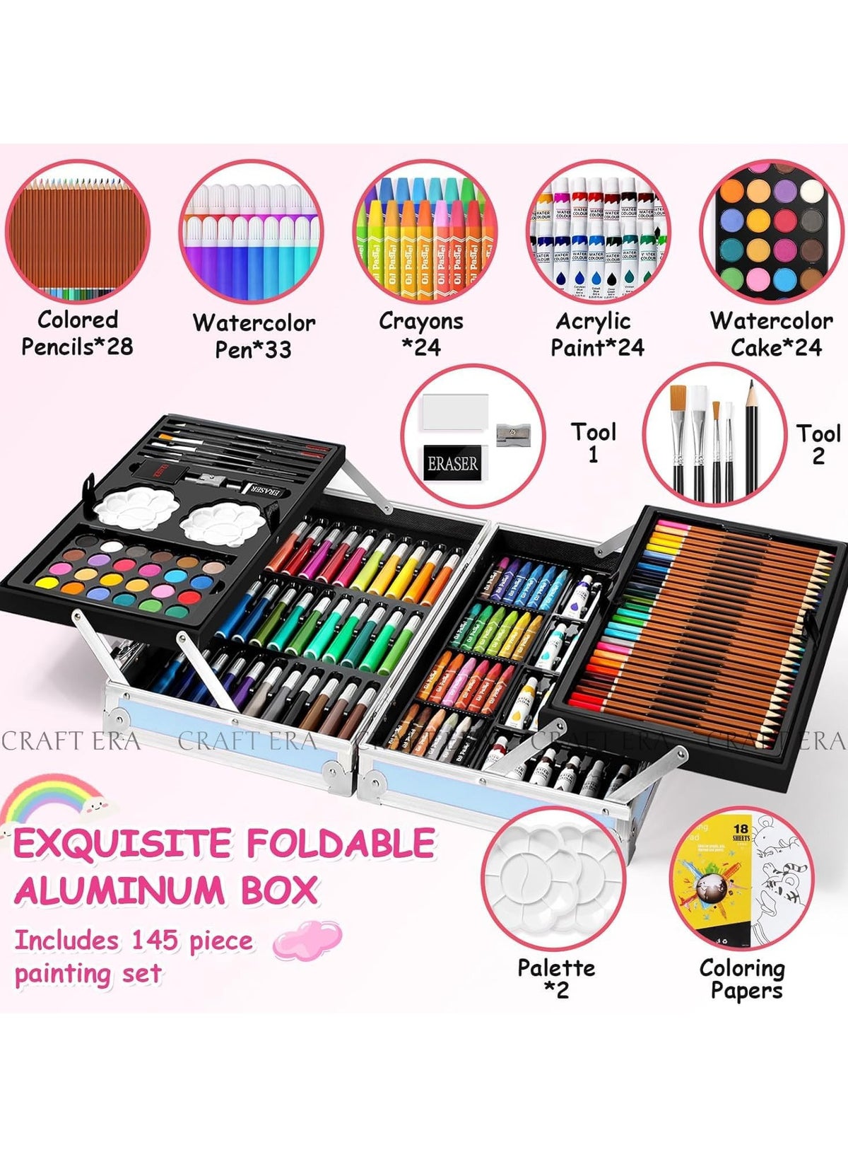 Generic COMPLETE ART SET – Includes 145 pieces: pencils, crayons ...